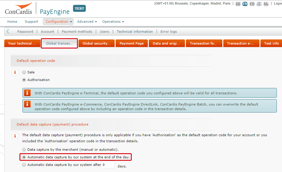 Settings for ConCardis