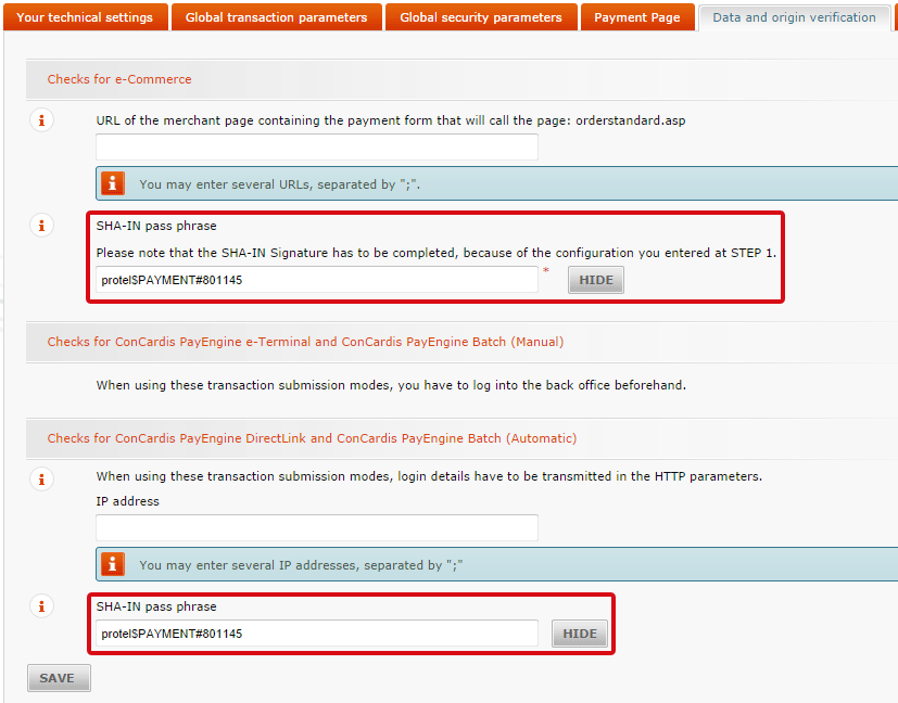 Settings for ConCardis